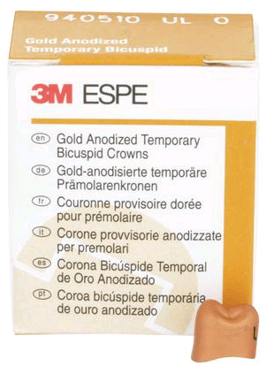 3M Gold Anodized Bicuspid Crowns, Lower Right First, Size #0