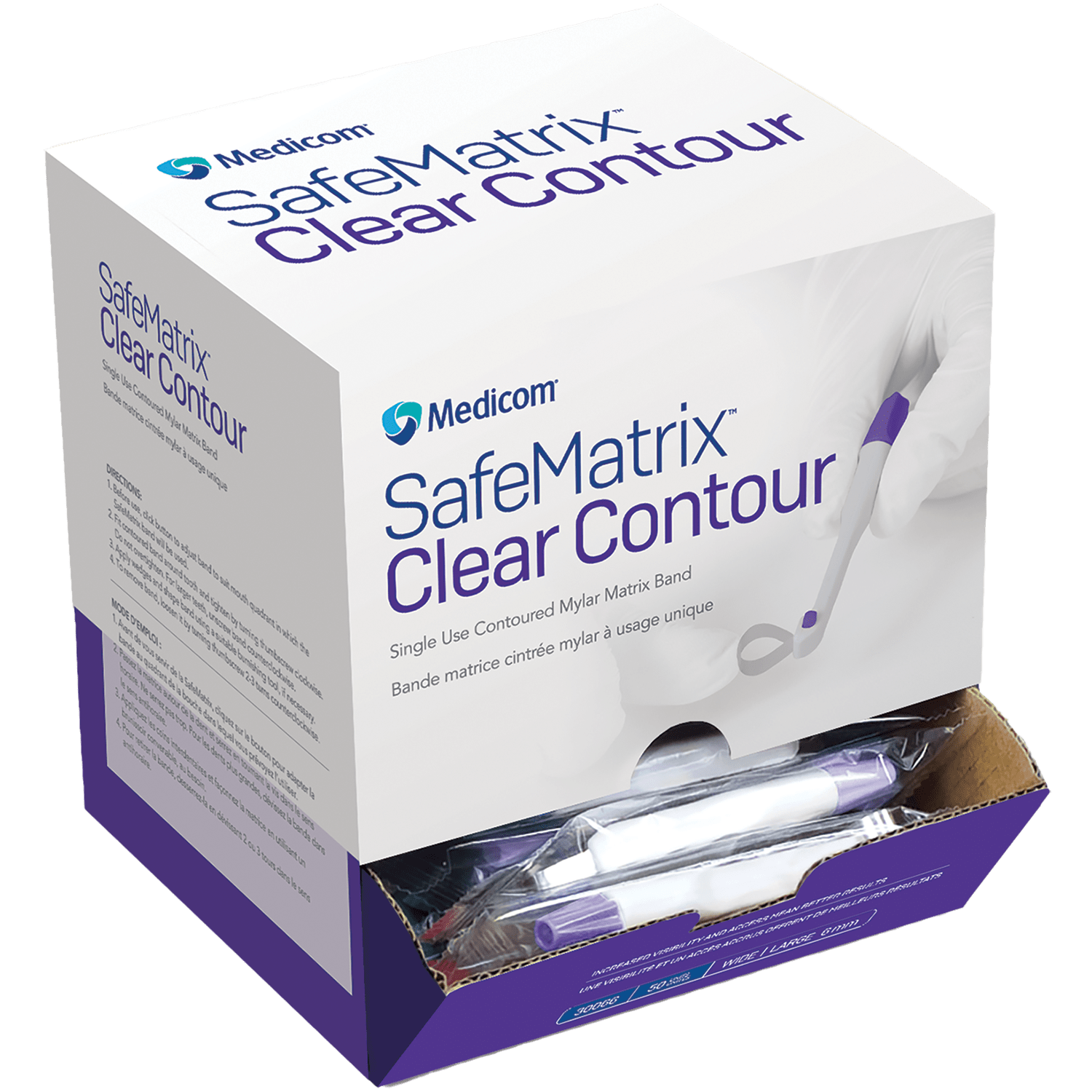 SafeMatrix Single-Use Matrix Bands, Clear Contour, Wide (6mm), Purple